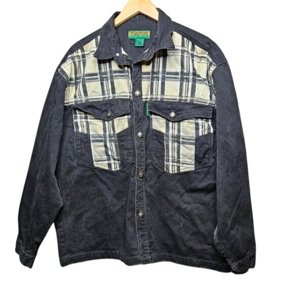 Trutus | Jackets & Coats | Trutus Mens Plaid Denim Jacket With Snap ...